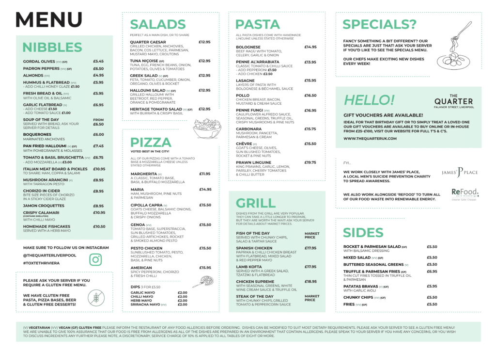 Menu – The Quarter